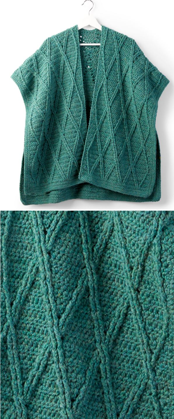 Free Crochet Pattern for a Criss Cross Lattice Cable Wrap in Bulky Yarn
